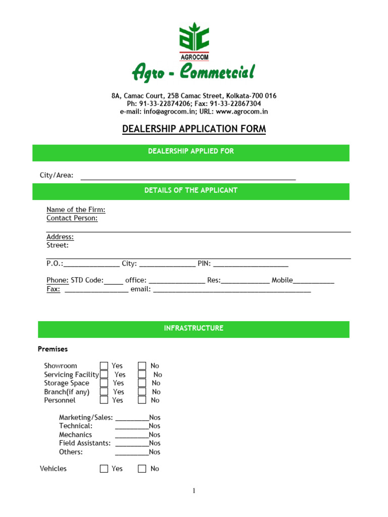Dealership Application Form | PDF | Food Industry | Agriculture