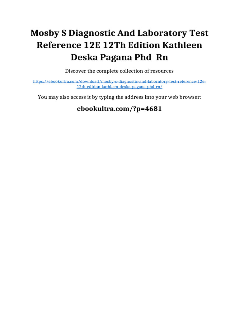 Mosby S Diagnostic and Laboratory Test Reference 12e 12th Edition ...