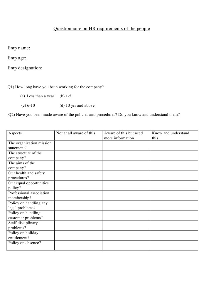 Questionnaire On Employee Talent Management With Reference To ...