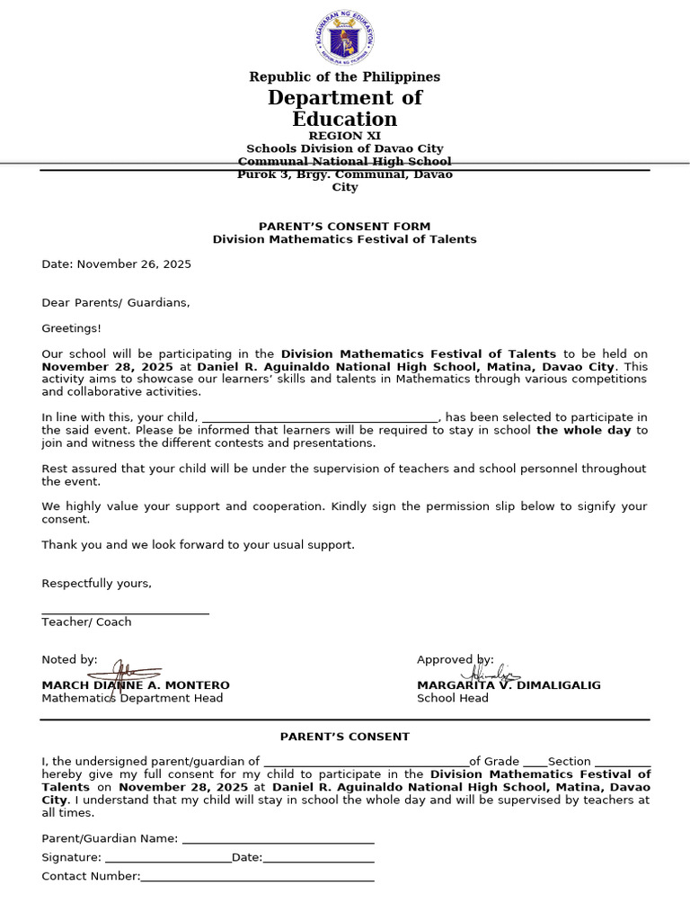 DFOT Parents Consent Form (1) | PDF