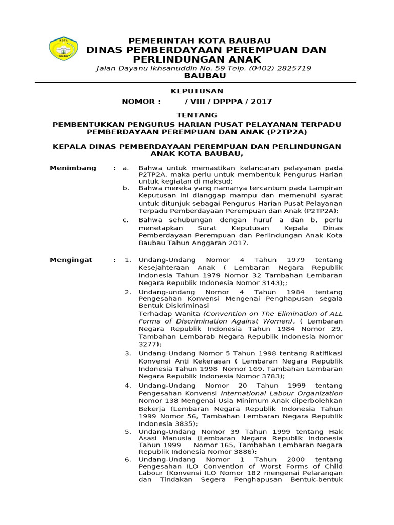 SK Pengurus Harian P2tp2a | PDF