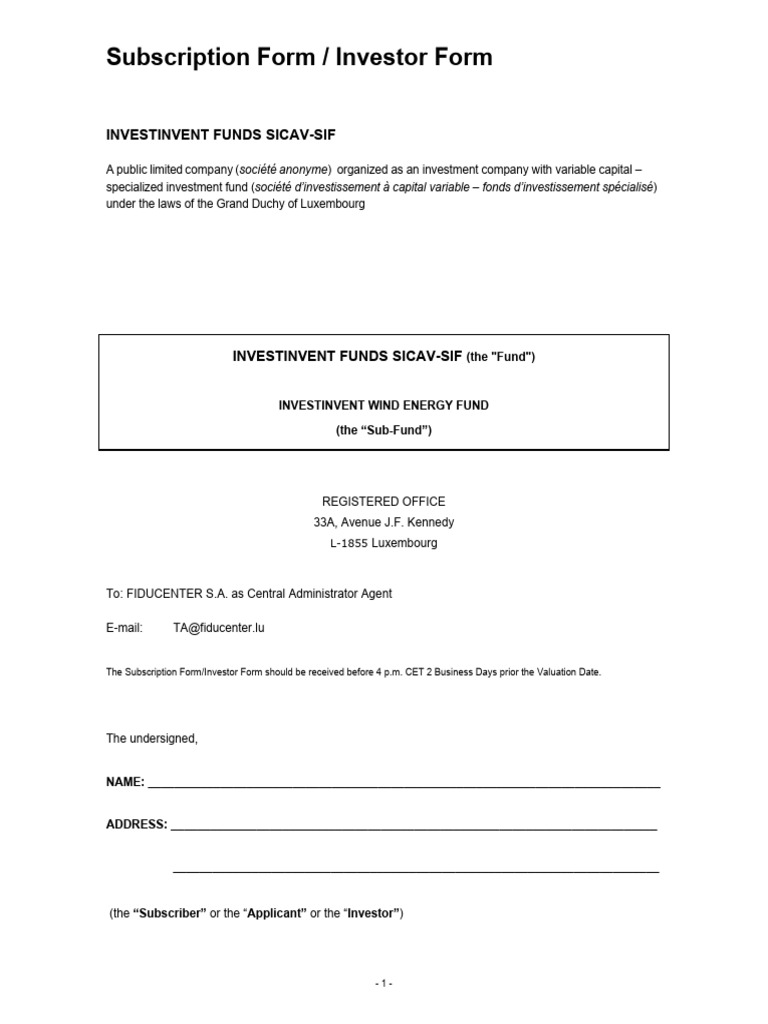 Subscription Form - InvestInvent | PDF