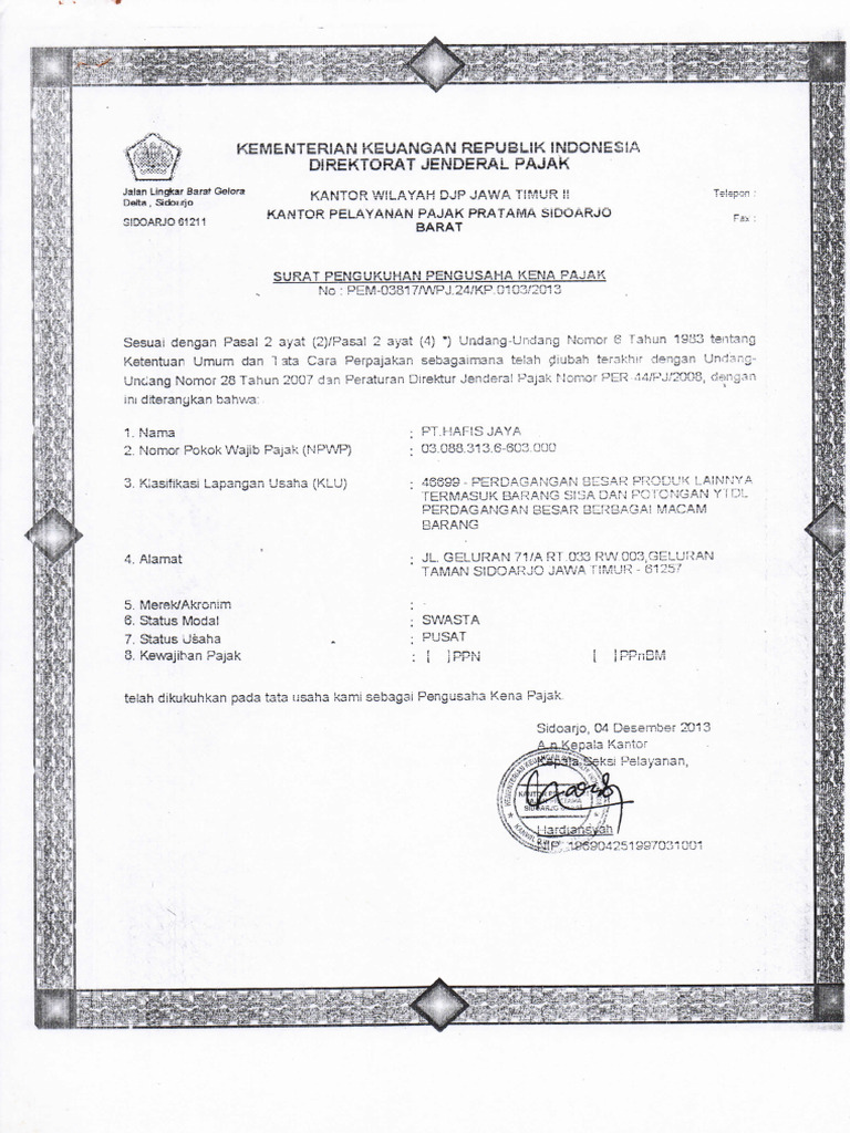 Sppkp Pt. Hafis Jaya | PDF