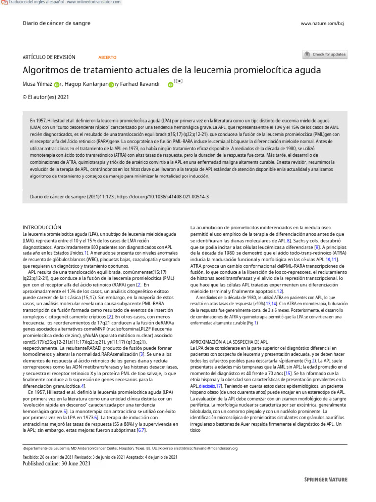 APL Current Treatment Algorithms - En.es | PDF | Leucemia ...