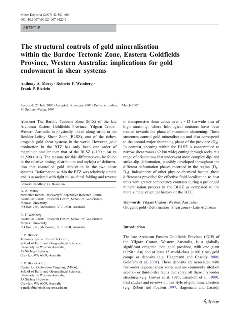 The Structural Controls of Gold Mineralisation Within the Bardoc ...