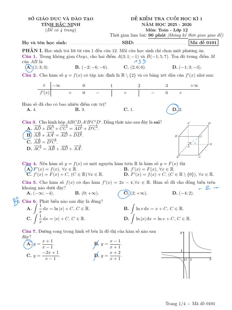 De Kiem Tra Cuoi Hoc Ki 1 Toan 12 Nam 2025 2026 So GDDT Bac Ninh | PDF