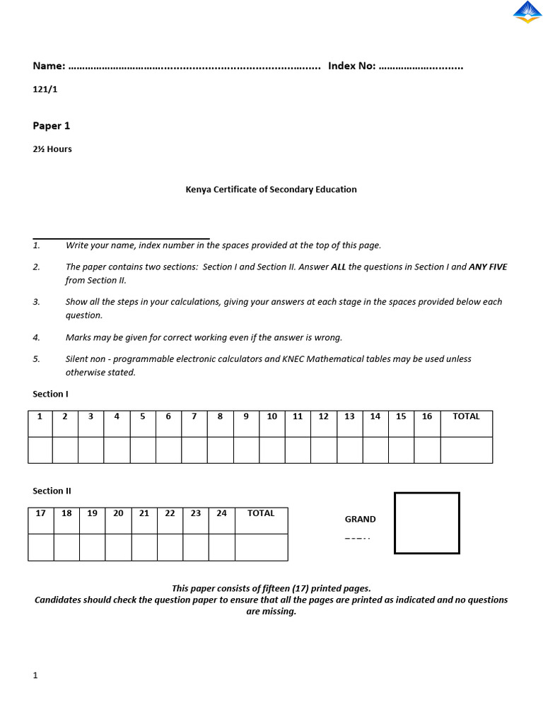 Maths Pp1 Qs | PDF | Mathematics