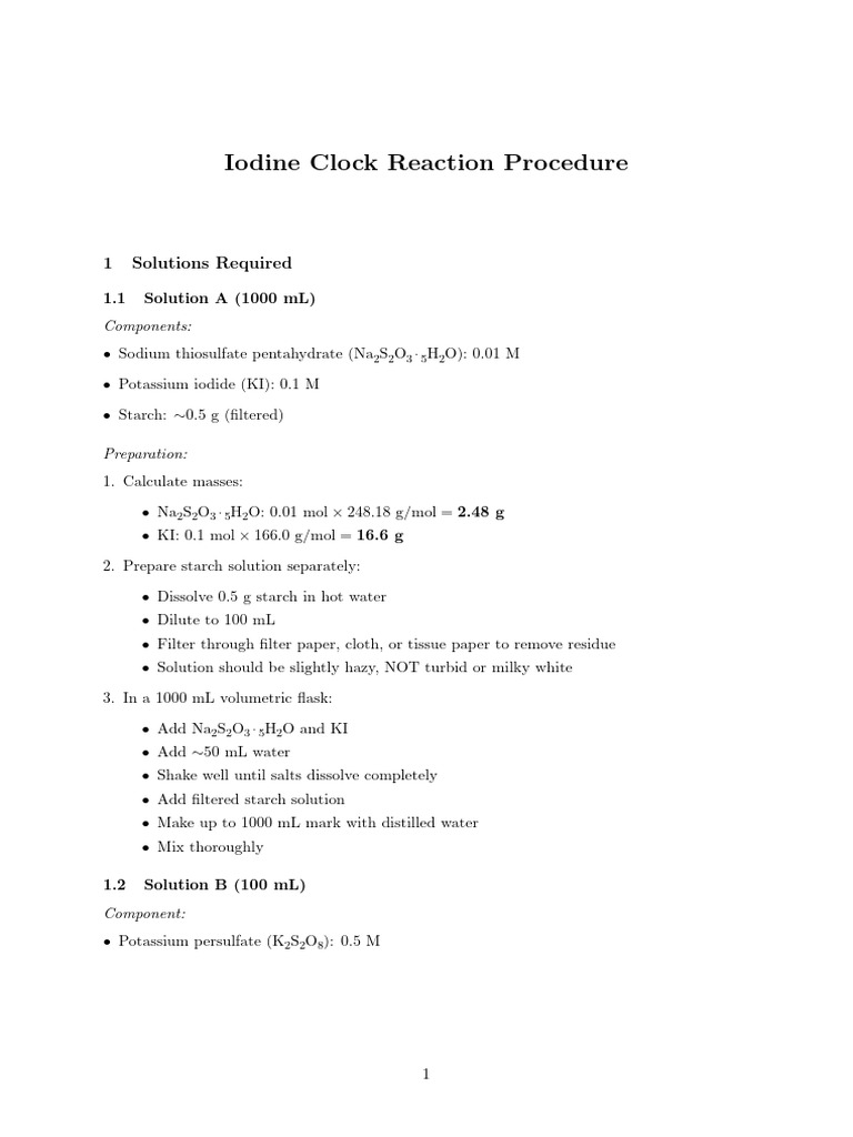 Modified Iodine Clock | PDF | Chemistry | Chemical Elements