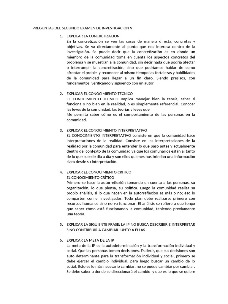 Preguntas Del Segundo Examen de Investigacion V | PDF | Conocimiento ...