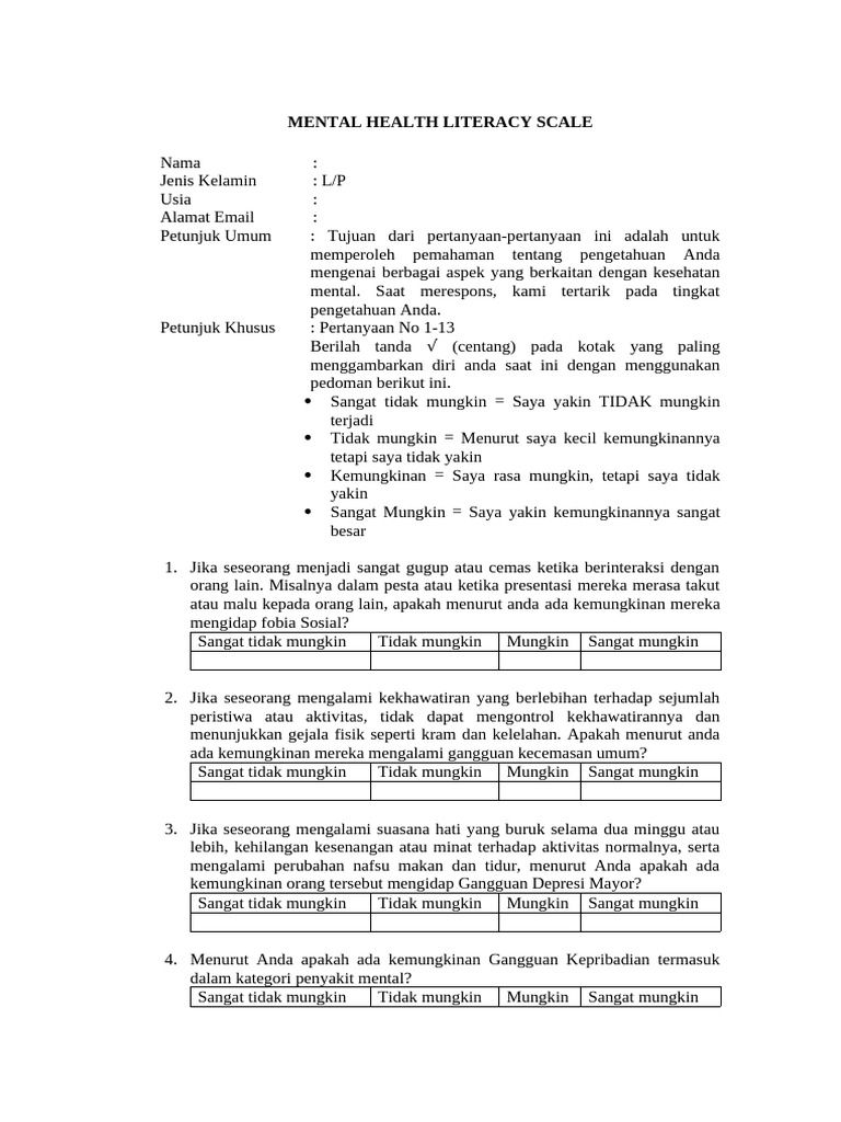 Mental Health Literacy Scale | PDF