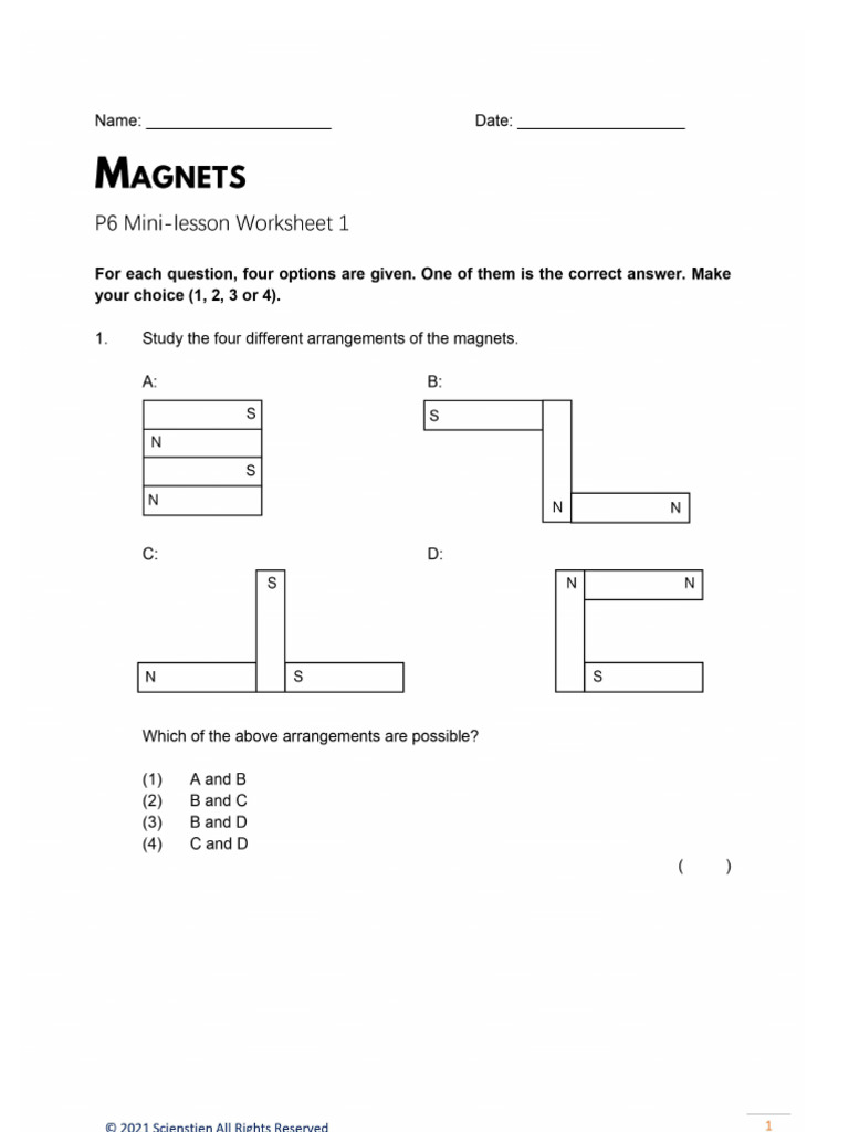 Magnets Mini-Lesson Worksheet 1 PDF | PDF