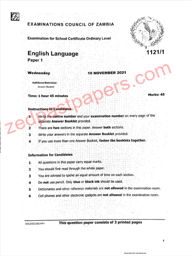 Watermarked_English Paper 1 2021 G12 | PDF