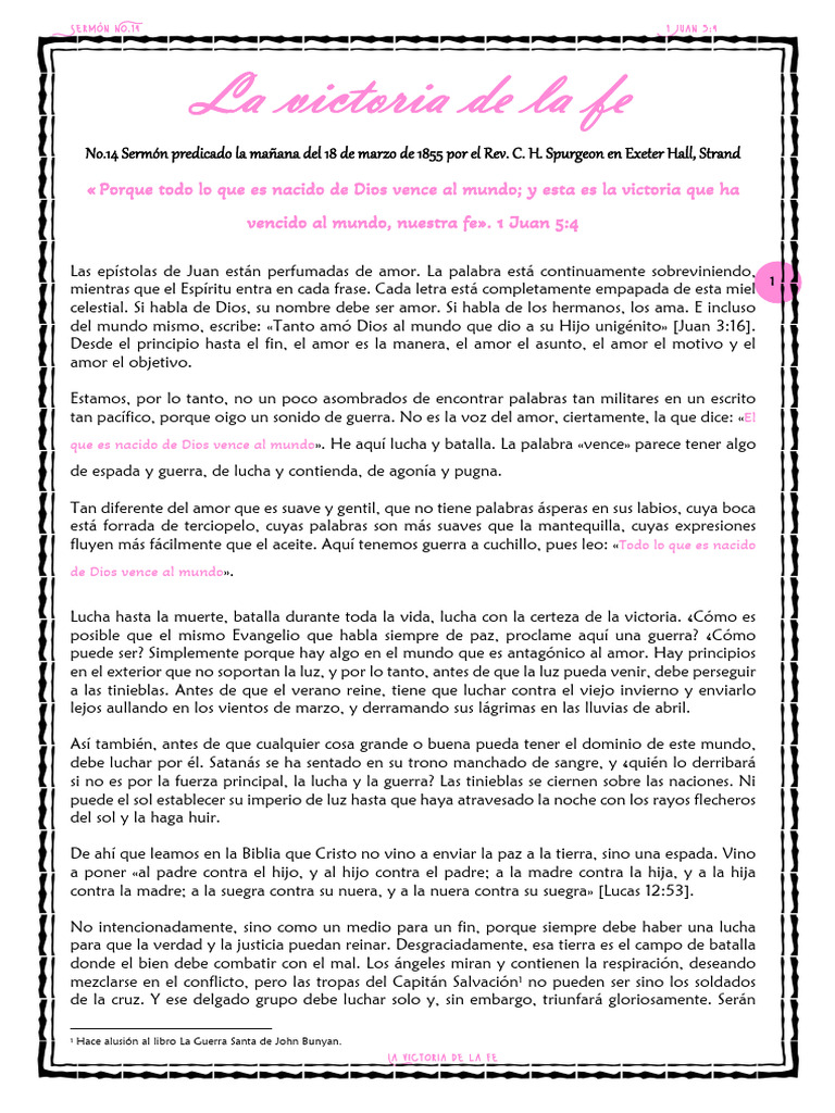 Sermón 14. La victoria de la fe. 1 Juan 5,4 - Spurgeon | PDF