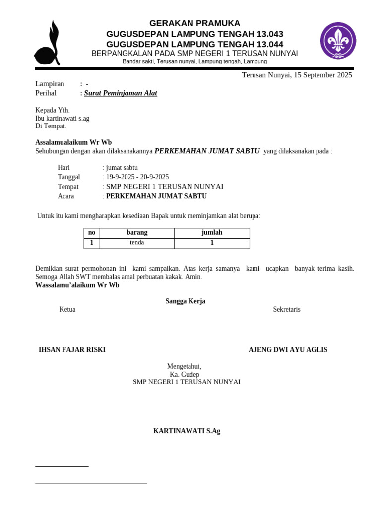 Surat Peminjaman Alat Pta-4 | PDF