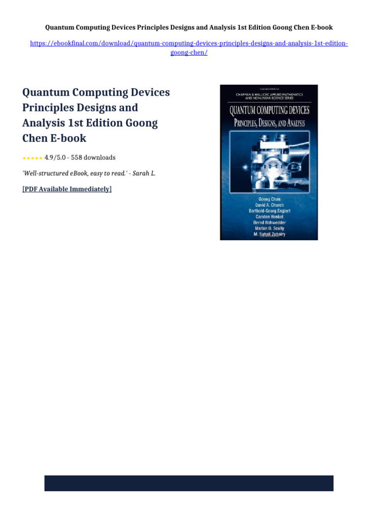 Quantum Computing Devices Principles Designs and Analysis 1st Edition ...