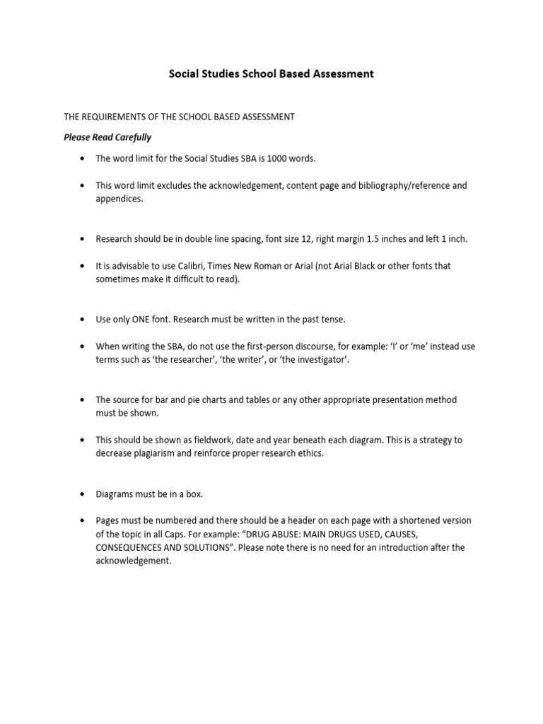 Social Studies SBA Guidelines | PDF | Survey Methodology | Questionnaire