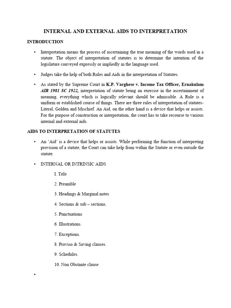 Internal and External Aids to Interpretation | PDF | Common Law ...