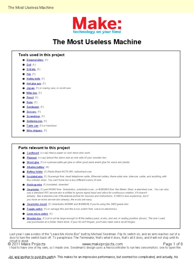 The Most Useless Machine: Tools Used in This Project | PDF | Switch ...