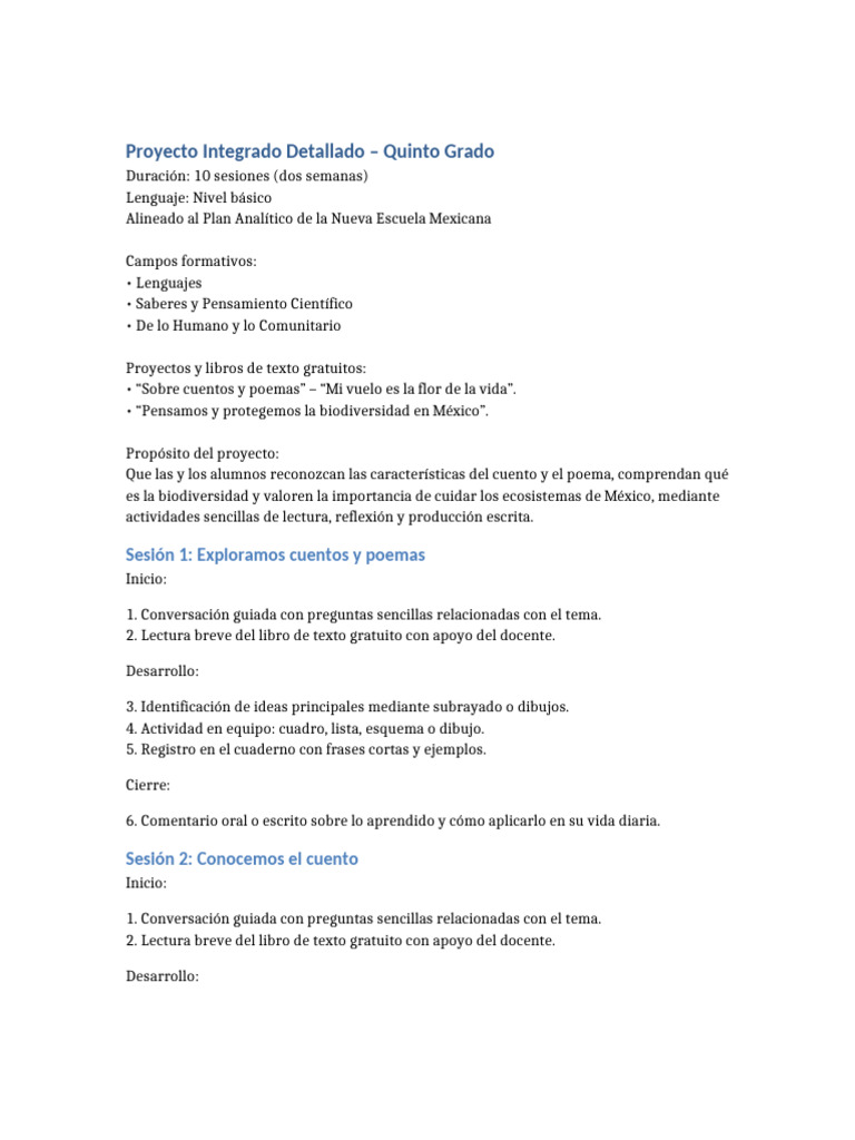Proyecto Detallado Plan Analitico Quinto Grado | PDF | Biodiversidad ...