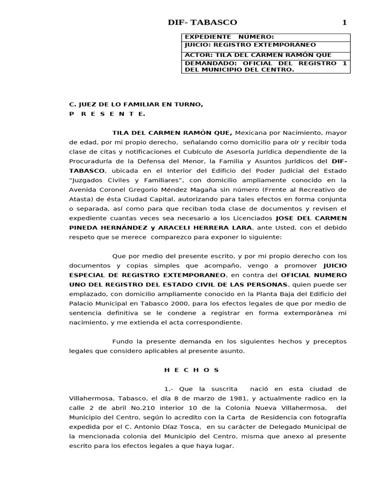 DEMANDA REGISTRO EXTEMPORANEO | PDF | Demanda judicial | Gobierno