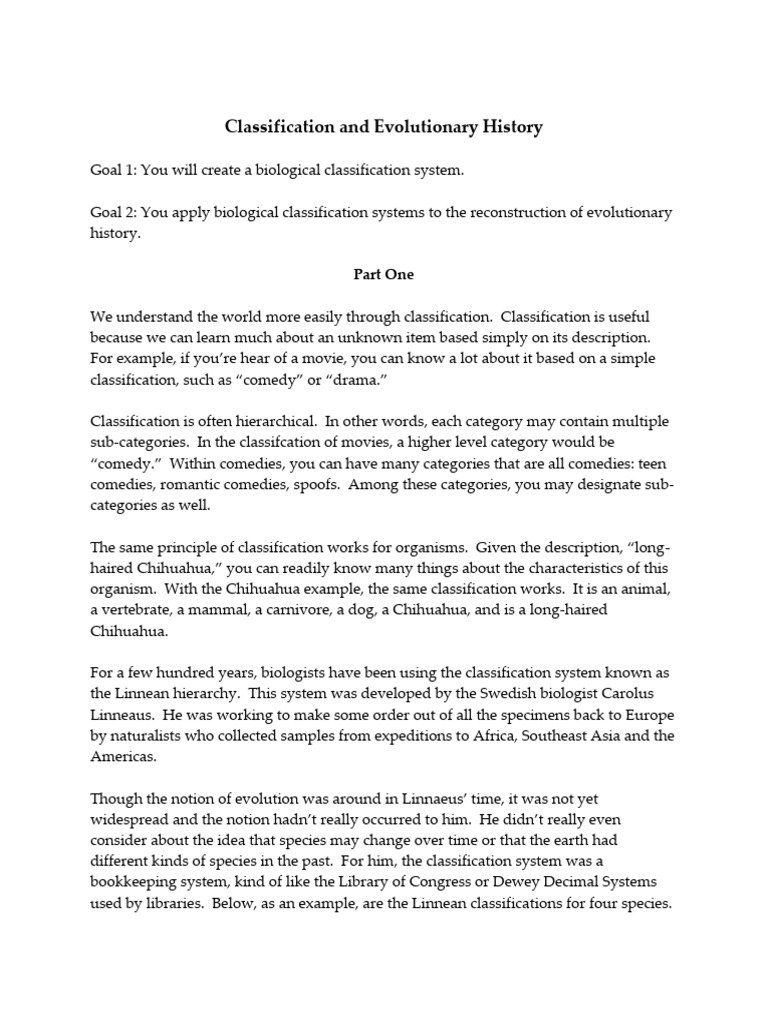 Classification & Evolution Worksheet | PDF | Evolution | Biology