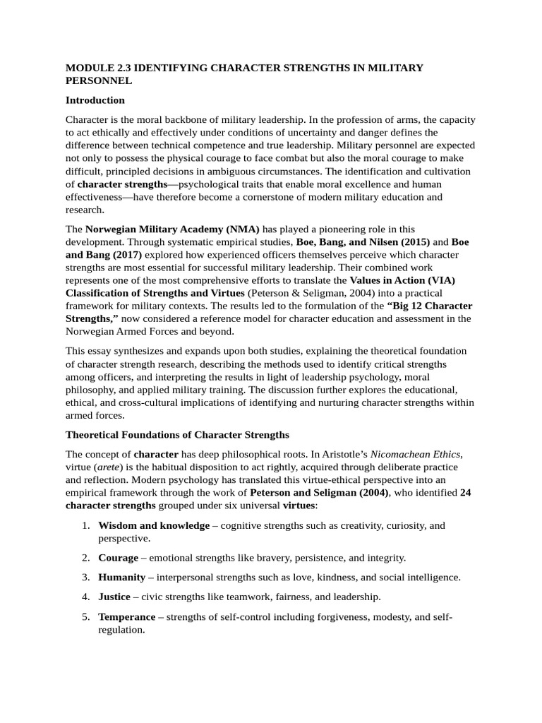 Module 2.3 Identifying Character Strengths in Military Personnel | PDF ...