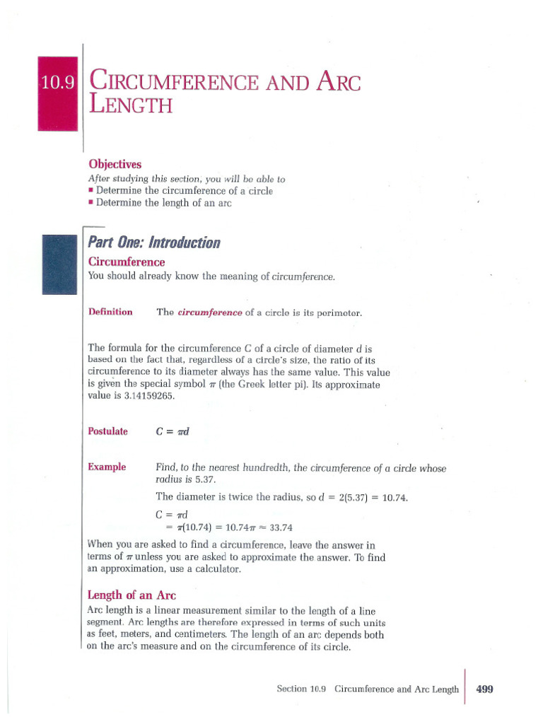 10.9 Circumference and Arc Length | PDF