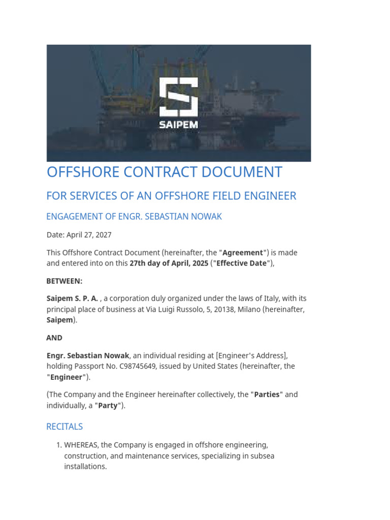 Offshore Contract_ Sebastian Nowak (1) | PDF | Indemnity | Non ...