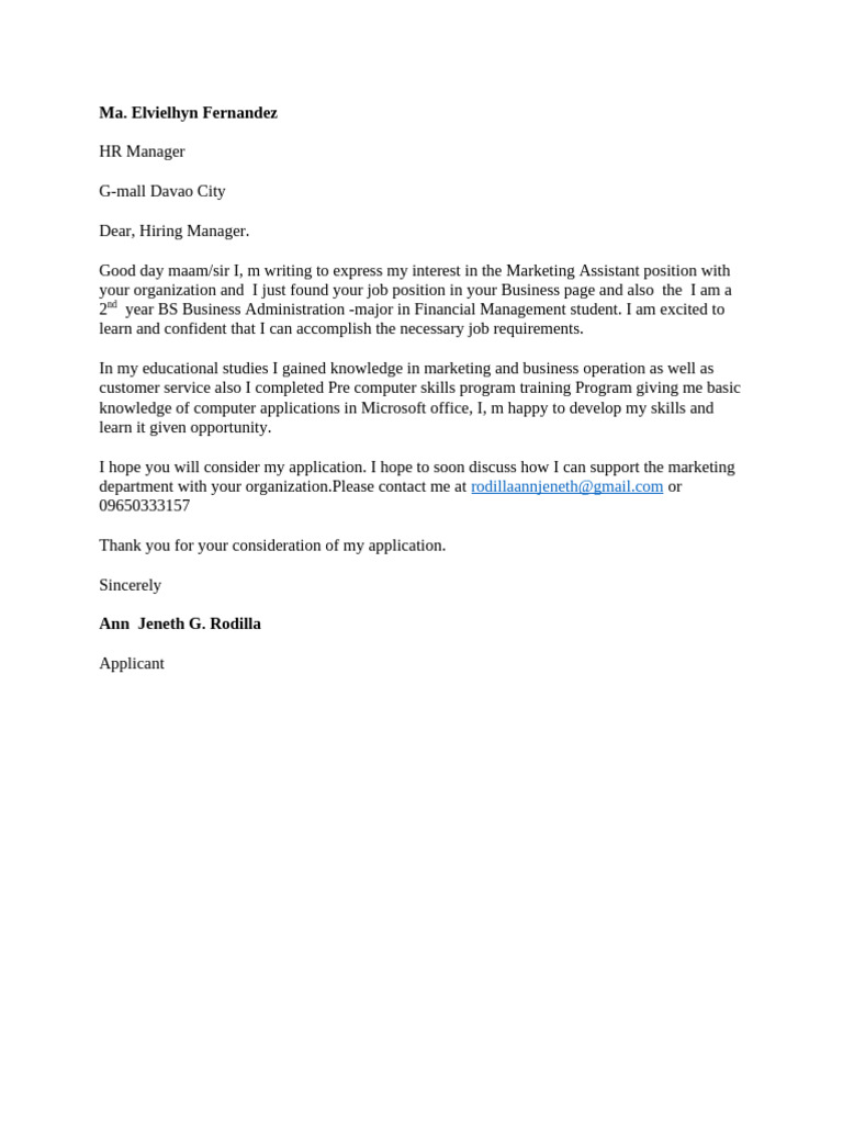 Ann Jeneth Rodilla Application | PDF
