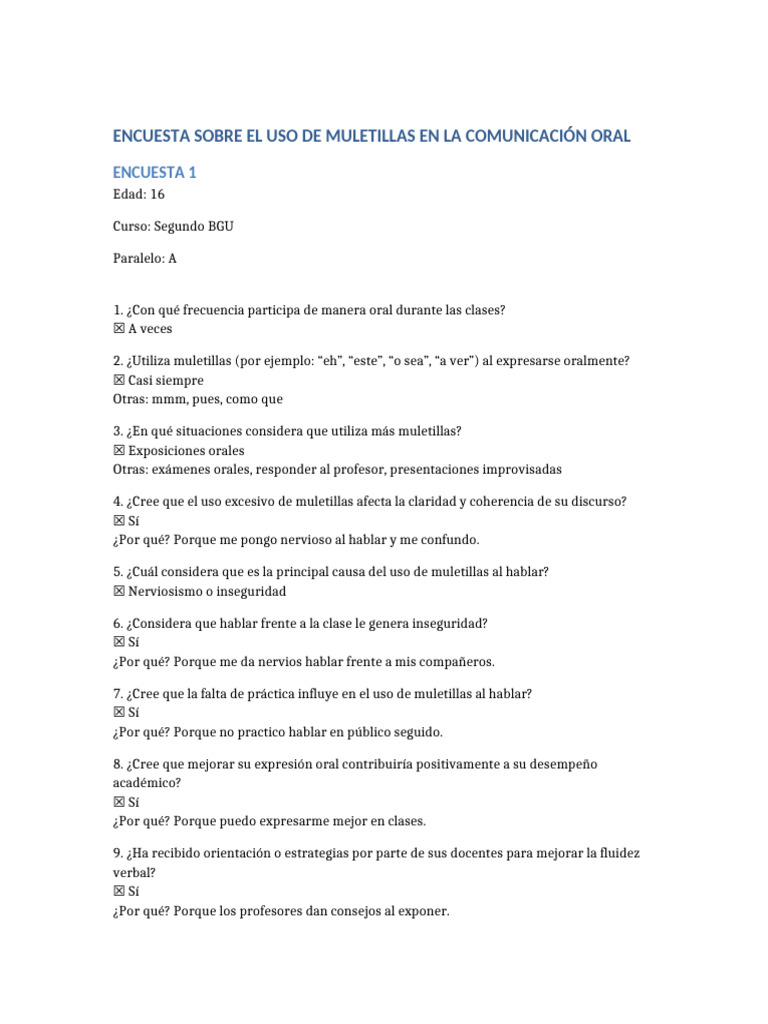 36 Encuestas Muletillas Paralelo A | PDF | Hablar en público