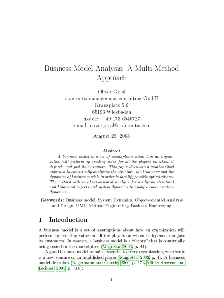 Business Model Analysis: A Multi-Method Approach | PDF | Business Model ...