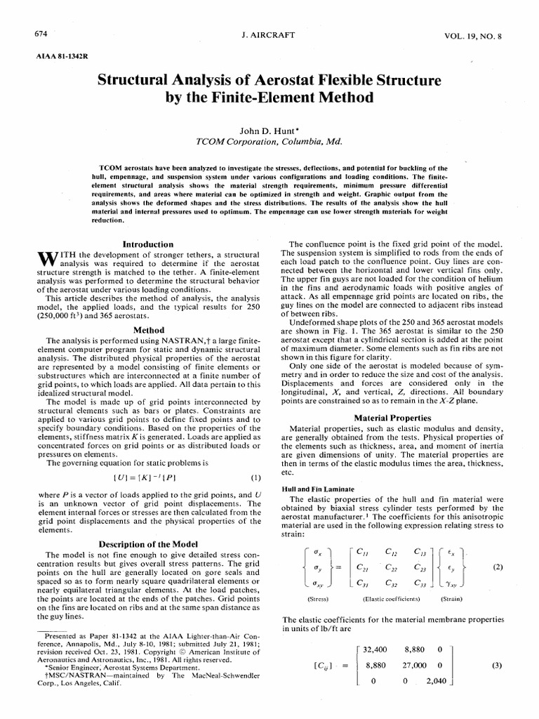 Structural Analysis of Aerostat Flexible Structure by FAA | PDF ...