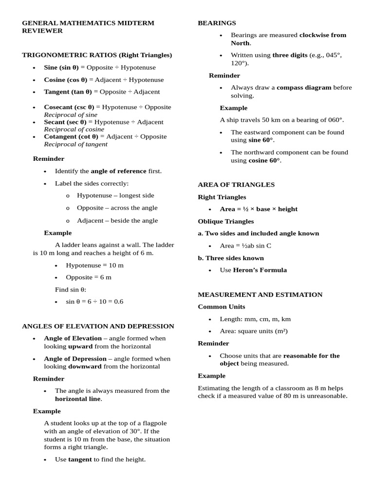 General Mathematics Midterm Reviewer | PDF | Trigonometric Functions ...