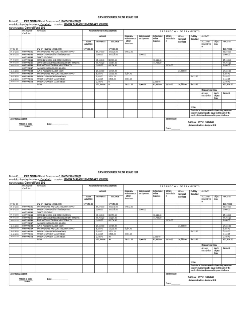 Cash Disbursement Register | PDF | Business | Economies