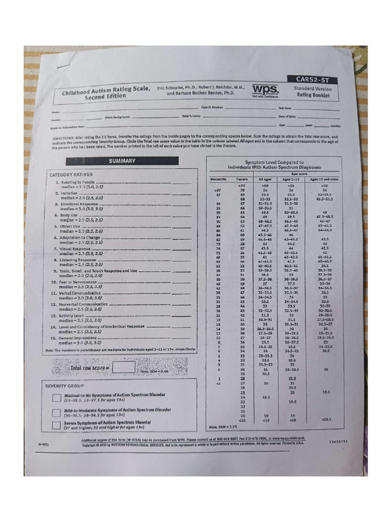 Childhood Autism Rating Scale (CARS 2 - ST) - Compressed | PDF