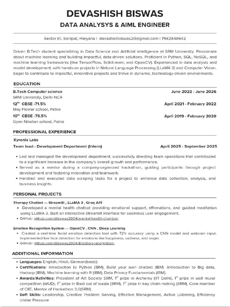Devashish Biswas Resume | PDF