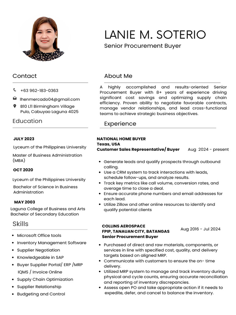 Lanie m. Soterio- Senior Procurement Buyer | PDF | Procurement | Supply ...