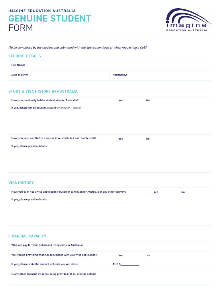 IEA 20genuine 20student 20form 202025 Fillable | PDF | Travel Visa ...