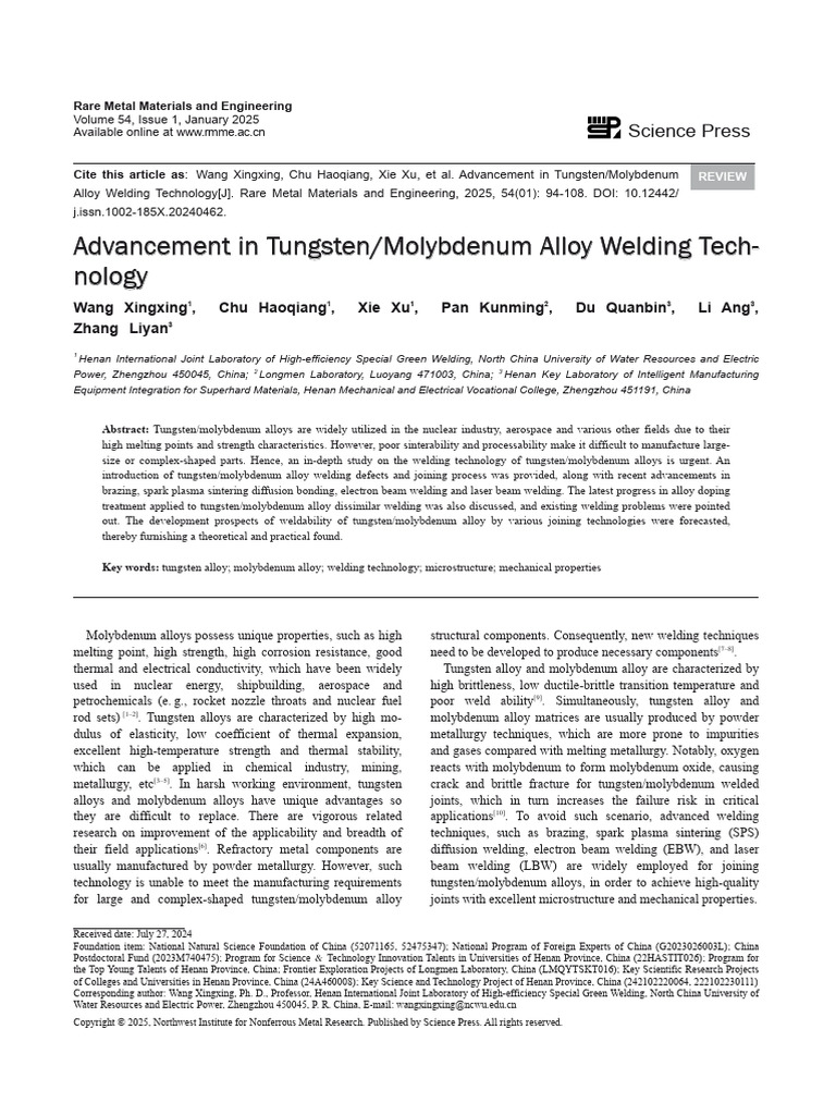 Advancement in Tungsten - Molybdenum Alloy Welding Technology | PDF ...