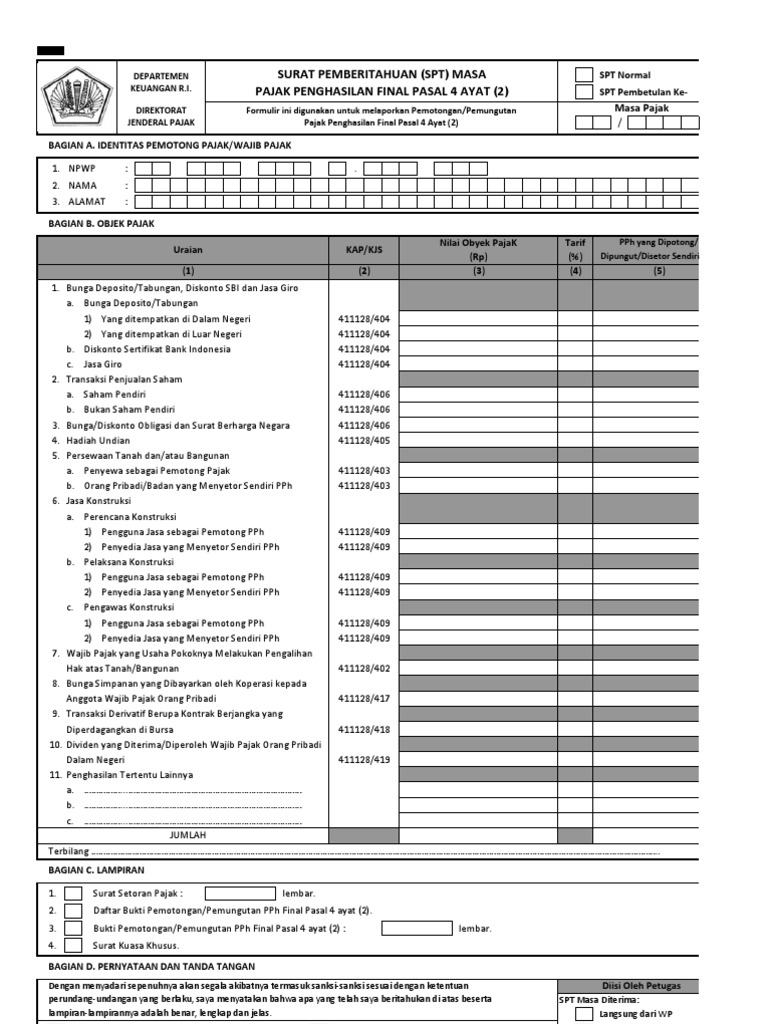 SPT Masa PPh Pasal 4(2)
