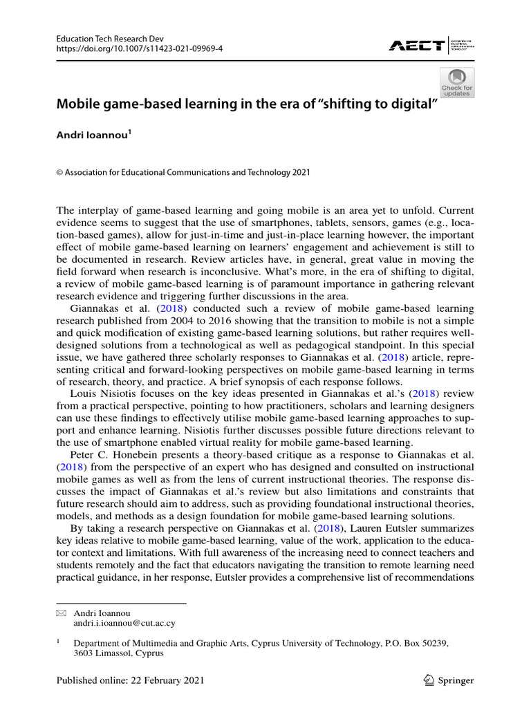 2021 Article MobileGame-basedLearningInTheE | PDF | Learning ...