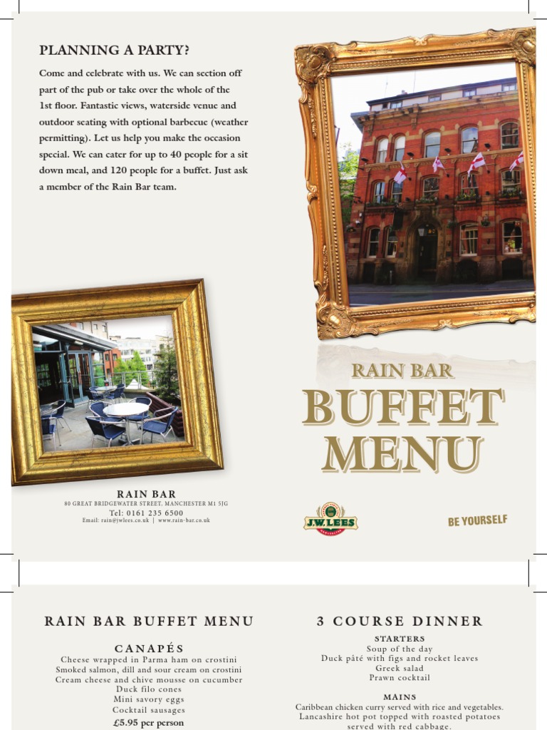 Rain Bar Party Buffet Menu Options | PDF | Foods | Food And Drink