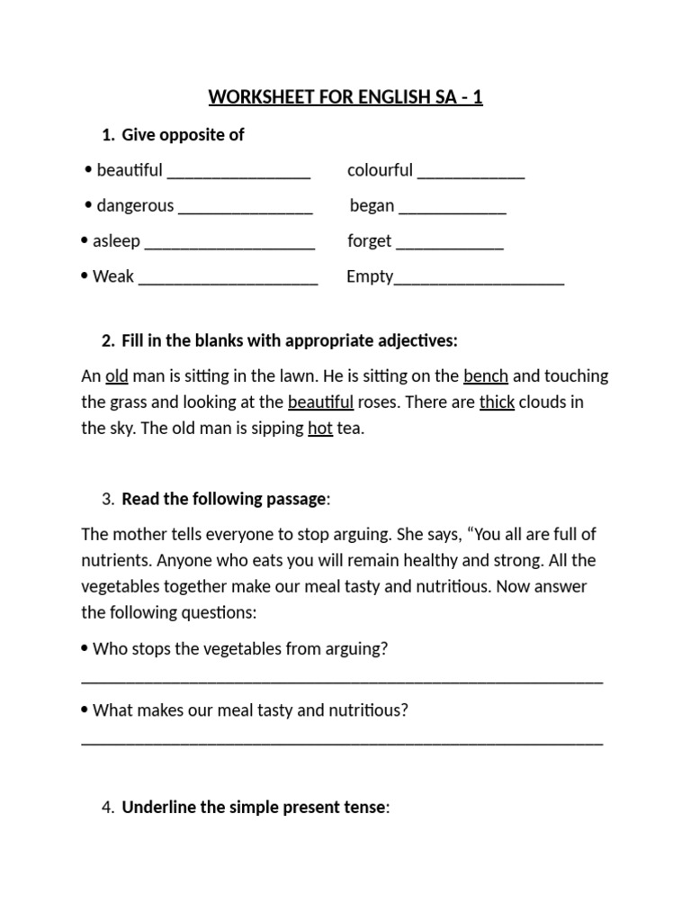 Grade 2 English Worksheet | PDF | Syntax | Linguistics