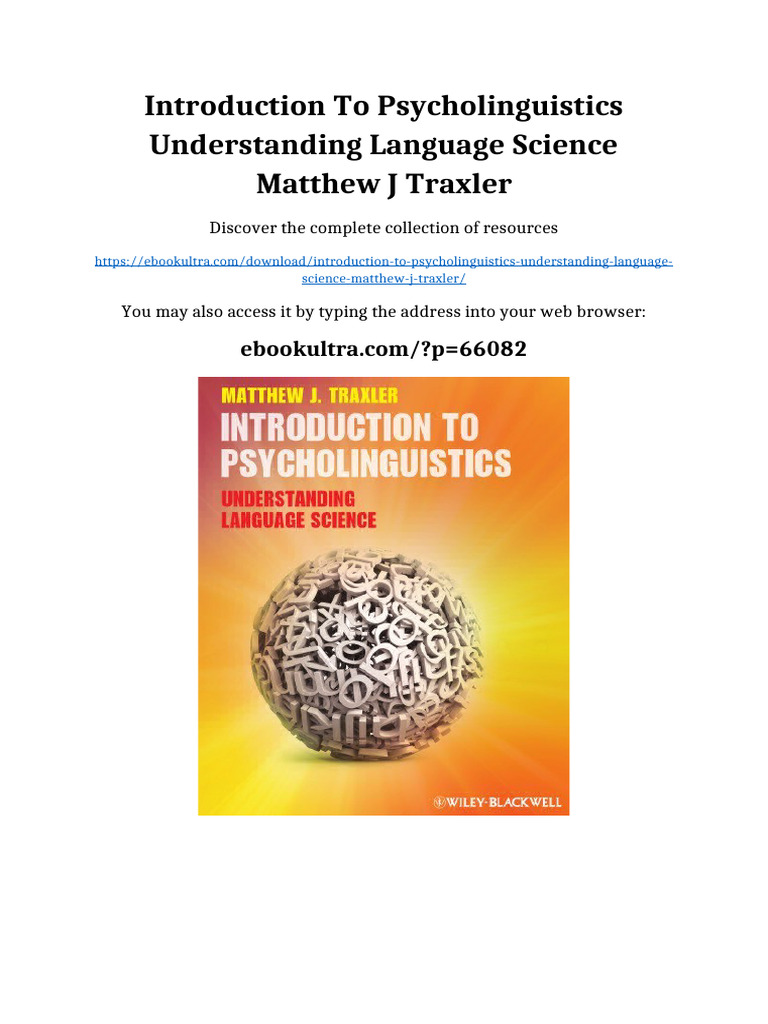 Introduction To Psycholinguistics Understanding Language Science ...