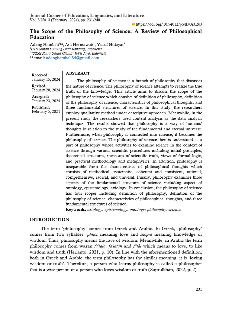 Scope of the Philosophy of Science a Rev | PDF | Philosophy Of Science ...