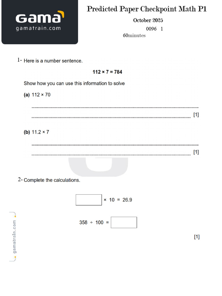 Checkpoint Math (0096) Paper 1 For April 2026 | PDF