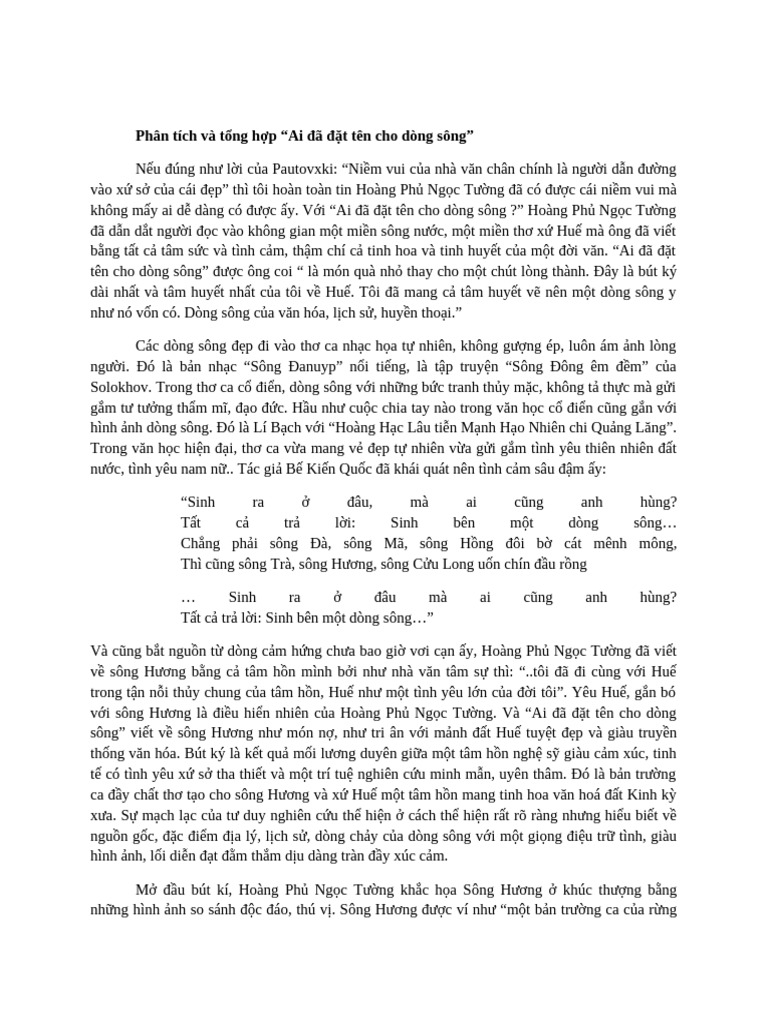 Ai Đã Đặt Tên Cho Dòng Sông- Bản Phân Tích Tổng Hợp (1) | PDF