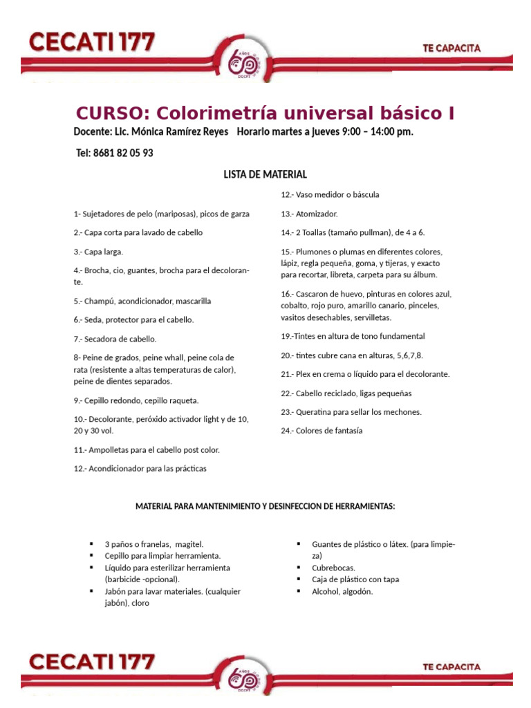 Lista de Material Colorimetria Universal Básico I | PDF