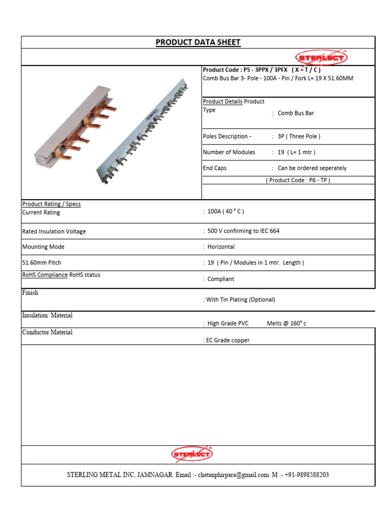 Data Sheet Comb Bus Bar | PDF