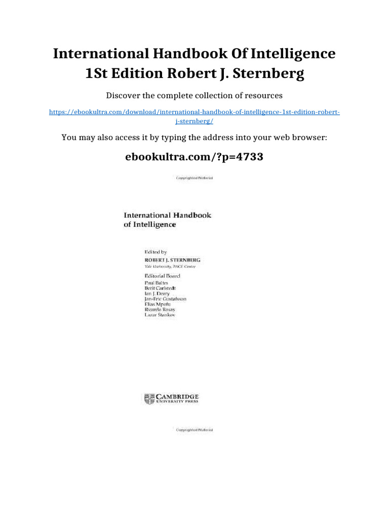 International Handbook of Intelligence 1st Edition Robert J. Sternberg ...
